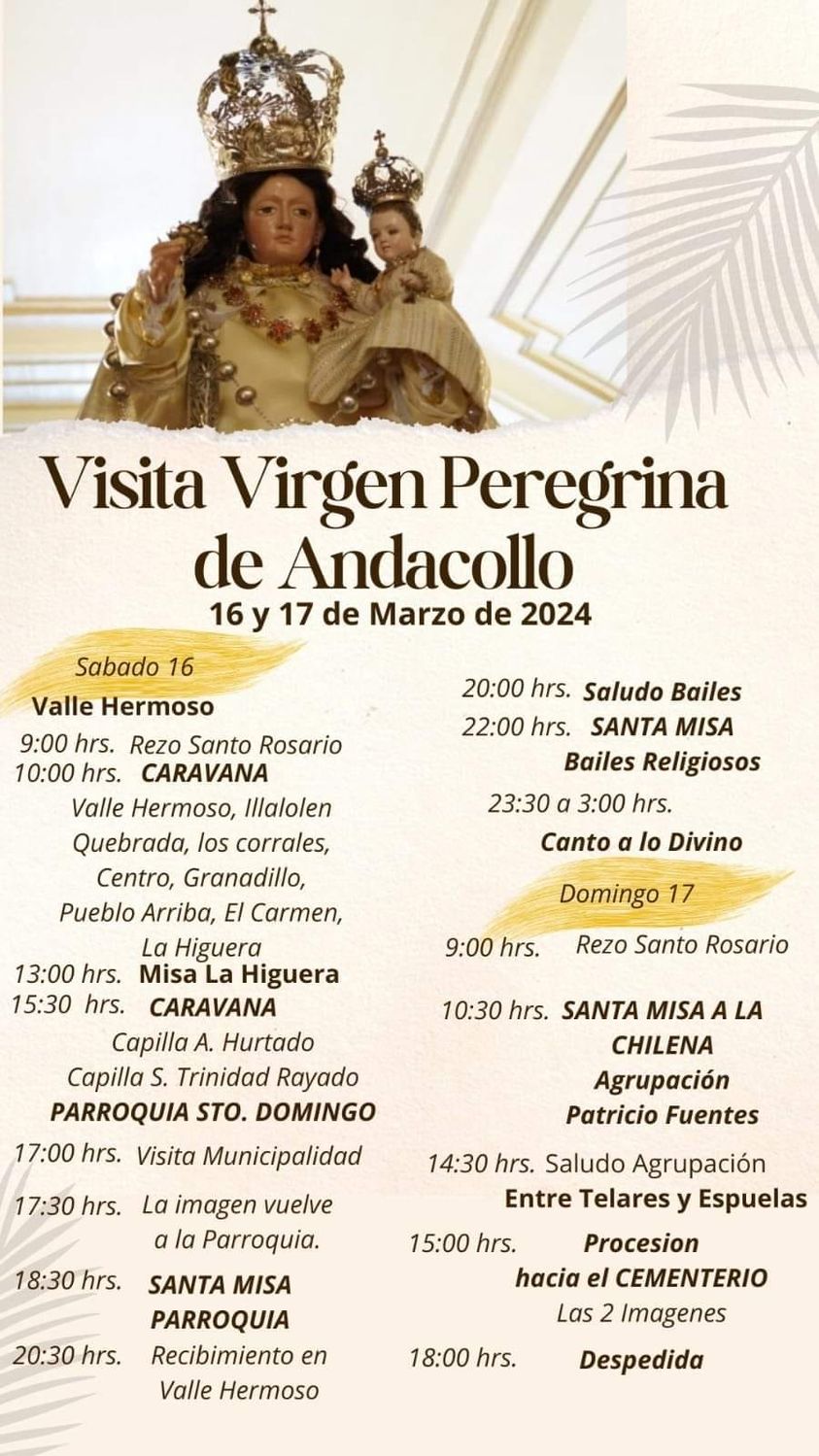 Virgen Peregrina de Andacollo llega este fin de semana a Valle Hermoso ...